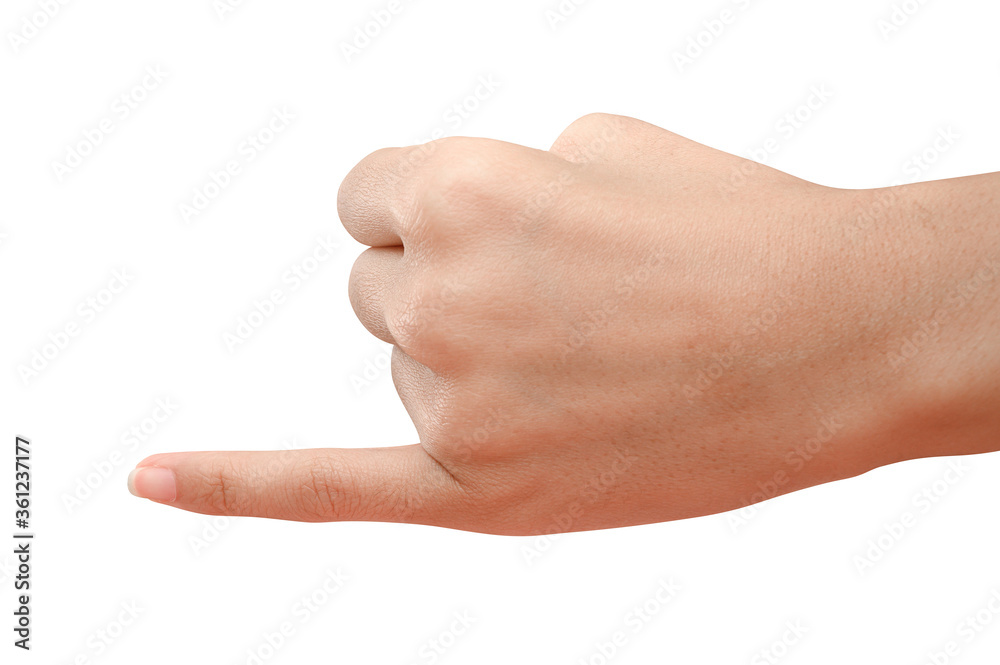 Hand showing little finger sign isolated on white background. Stock ...
