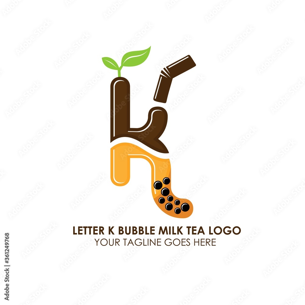 Bubble Tea Cup Drink or Milk Cocktail Logo with Initial K. Glass of ...