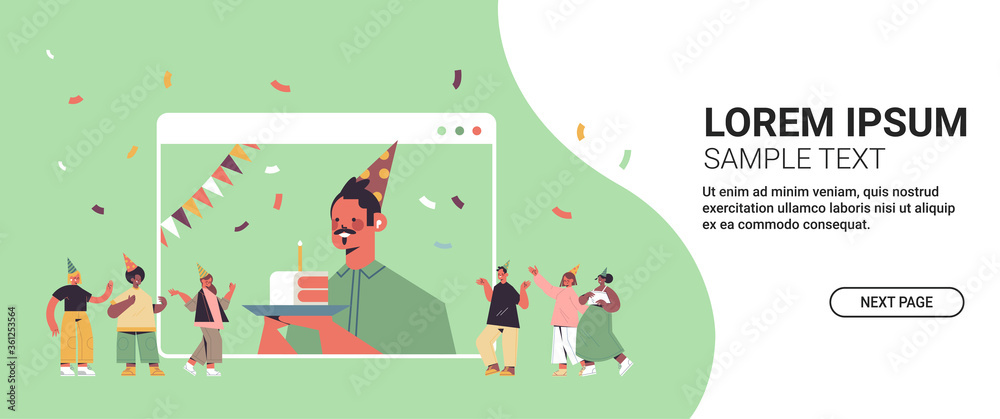 man in funny festive hat celebrating online birthday party happy guy in ...