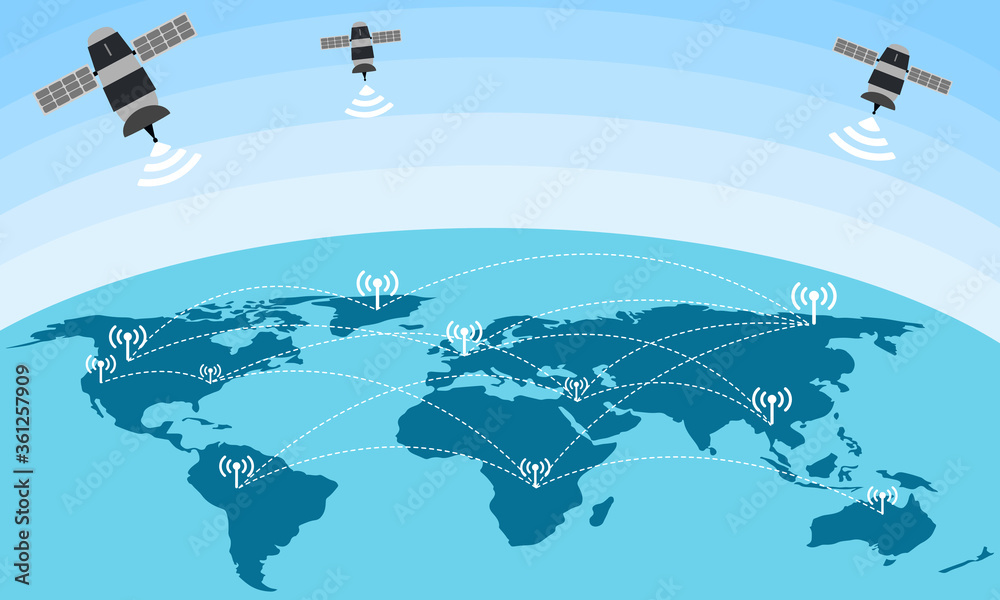 Map of communication on earth and Communication between satellites and ...
