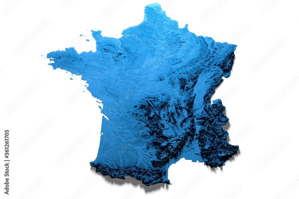Carte de France Bleue relief fond blanc ilustração do Stock | Adobe Stock
