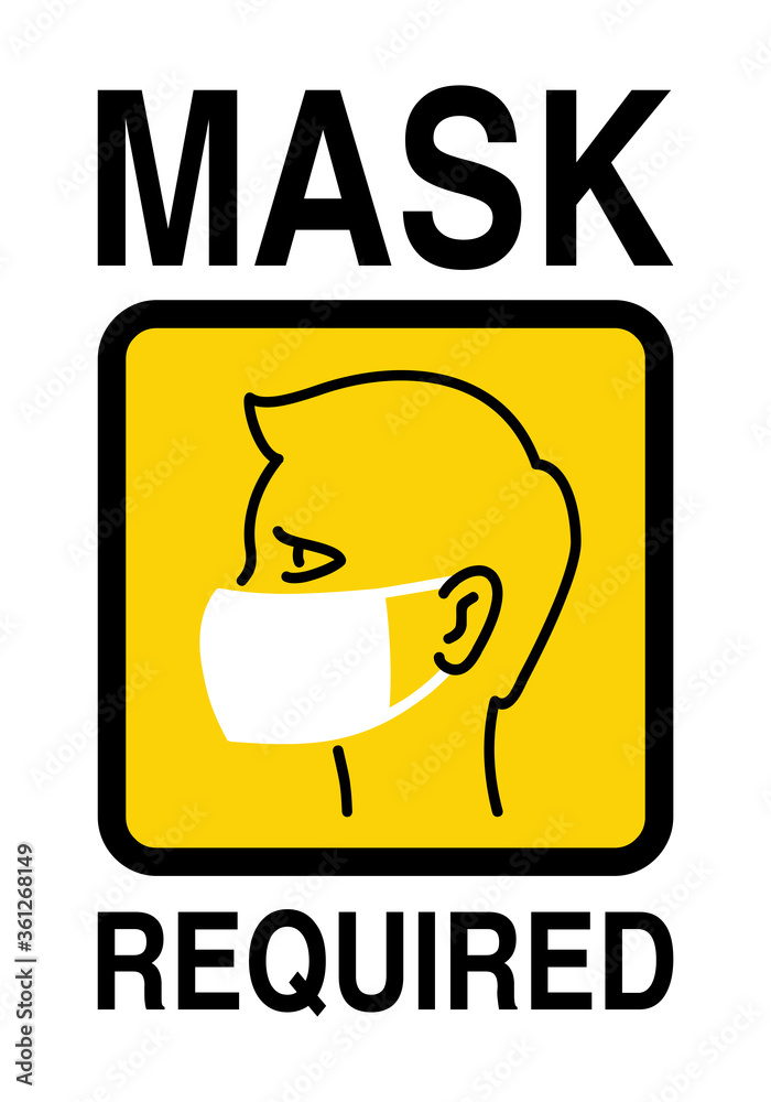 Mask required warning prevention sign - human profile silhouette with ...