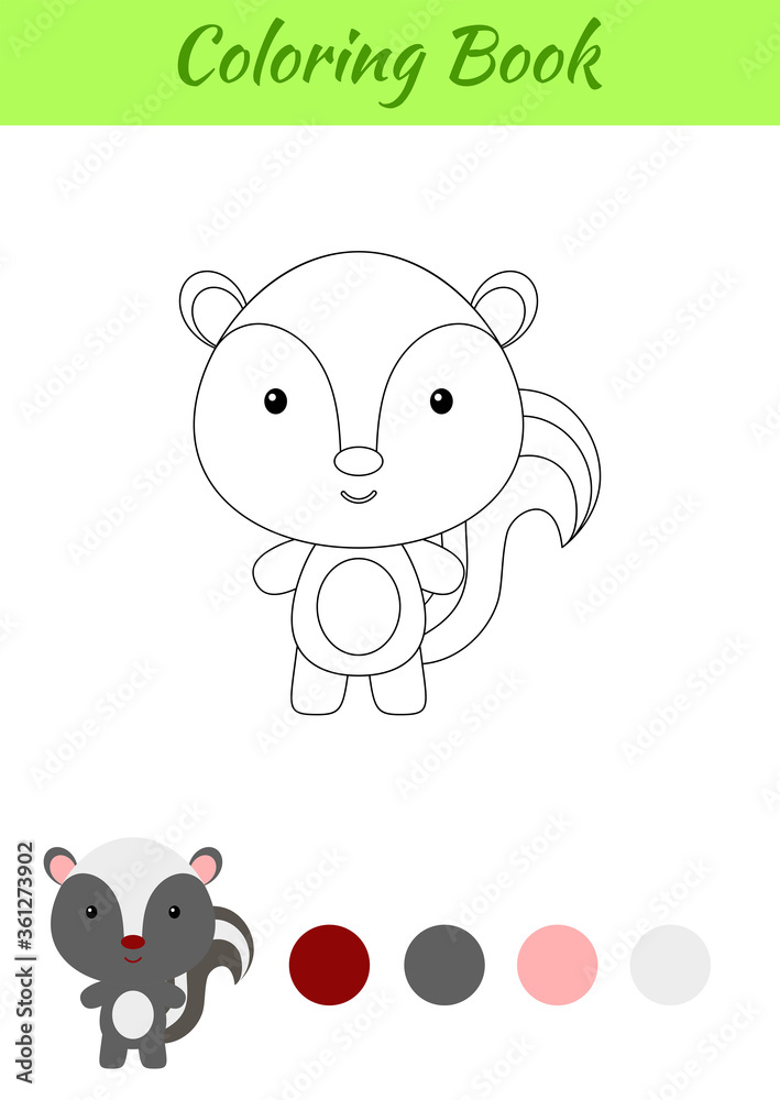 Coloring page happy little baby skunk. Printable coloring book for kids ...
