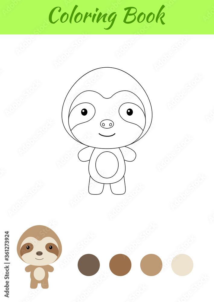 Coloring page happy little baby sloth. Printable coloring book for kids ...