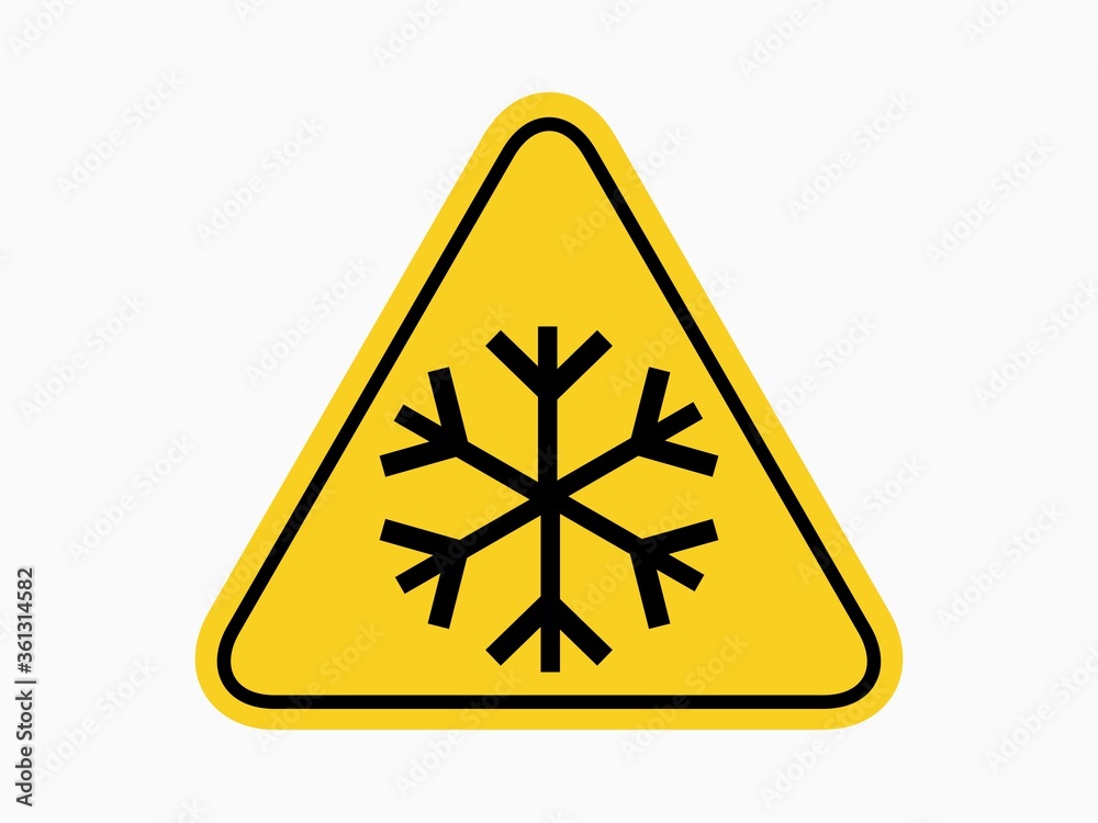 isolated warning frost hazards symbols on yellow round triangle board ...