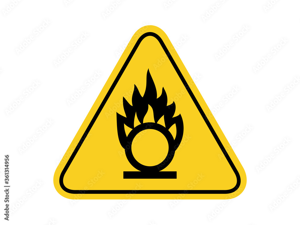 Vetor de isolated oxidizing agent, common hazards symbols on yellow ...