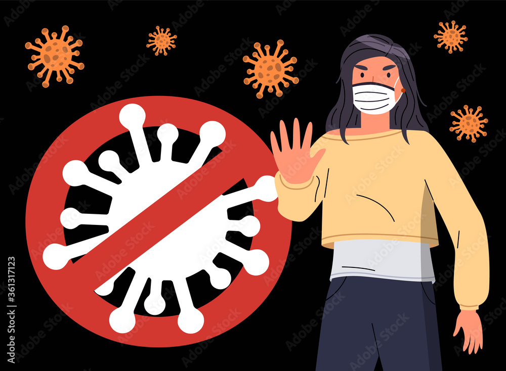 Young woman show stop gesture against spreading coronavirus at black ...