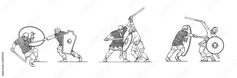 Barbarians attack the Roman soldiers. Historical drawing. Stock ...