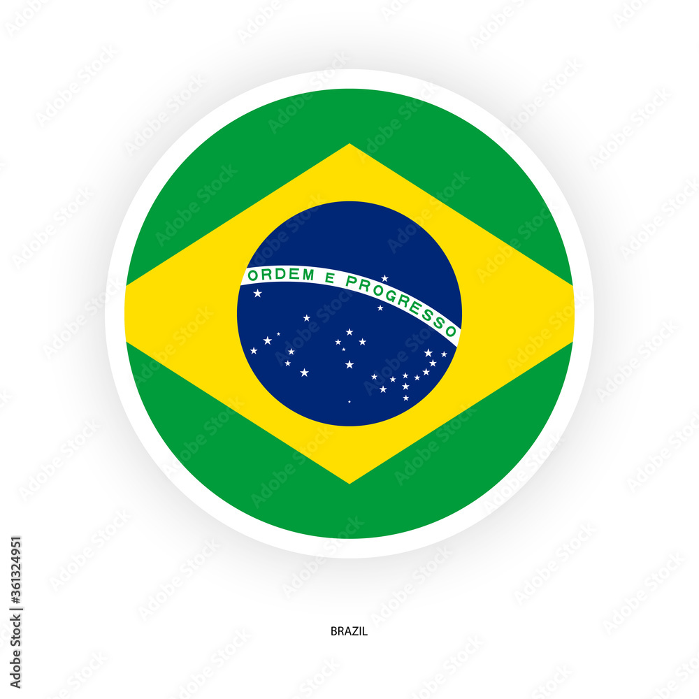 Brazil circle flag icon with shadow on white background. Brazil button ...