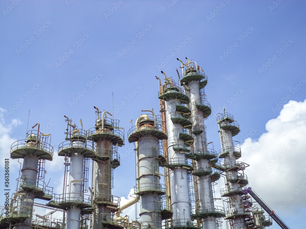Pipe line and column tower in petrochemical plant normal Stock Photo ...