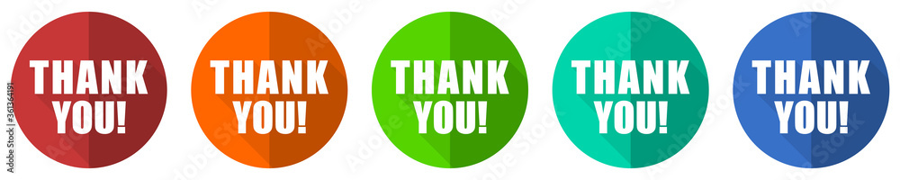 Thank you icon set, red, blue, green and orange flat design web buttons ...