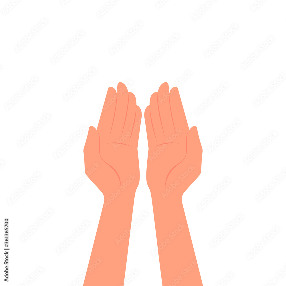 Two hands, palms up, top view. Vector illustration, flat cartoon ... Two hands, palms up, top view. Vector illustration, flat cartoon ...