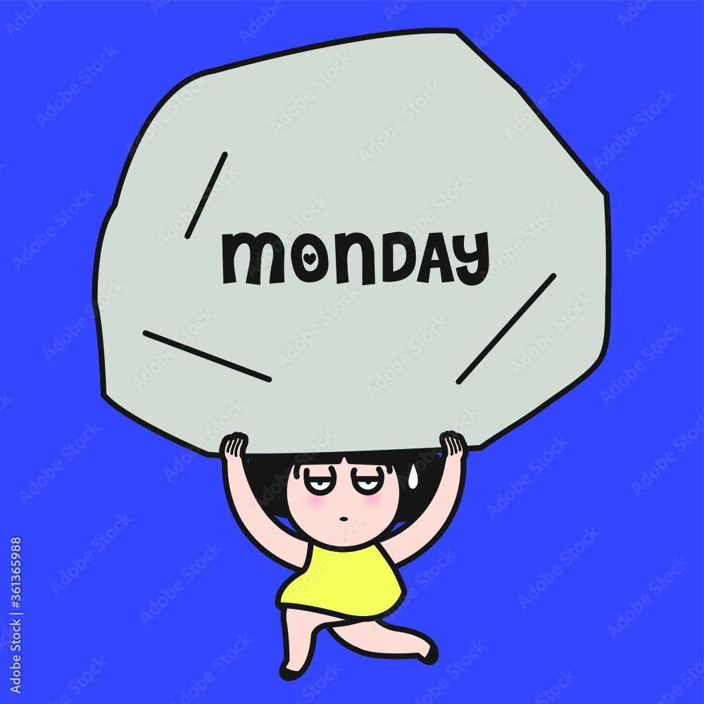 Stressed Girl Carrying A Very Big And Heavy Monday Rock Concept Card ...