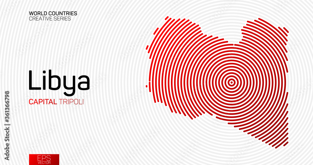 Abstract map of Libya with red circle lines Stock Vector | Adobe Stock