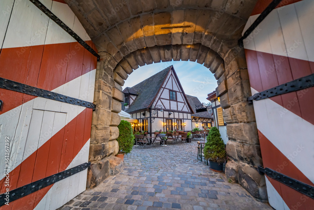 Historical German European Town Gate Nürnberg With View of Timber ...
