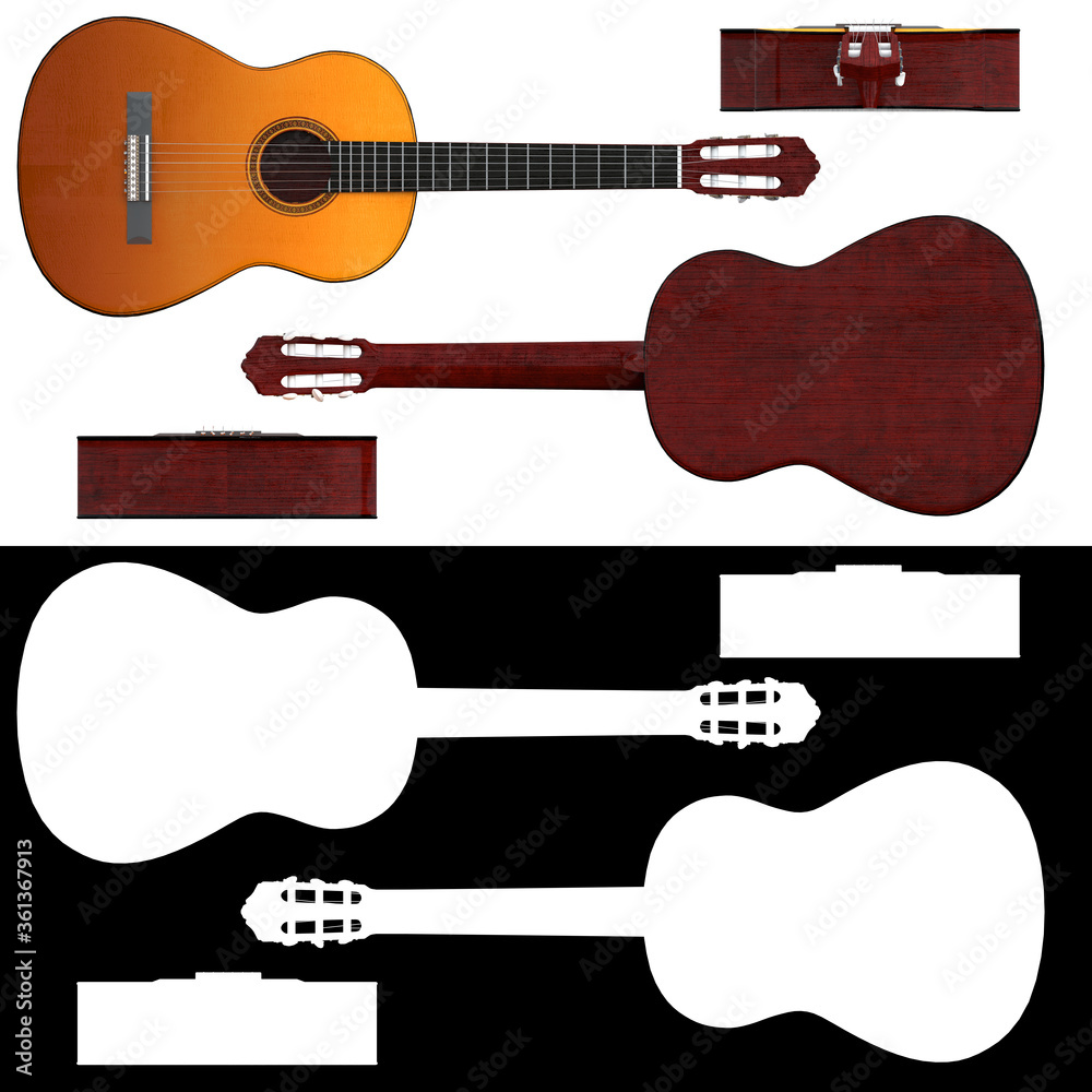 3d render of music instrument with selection mask alpha channel and ...