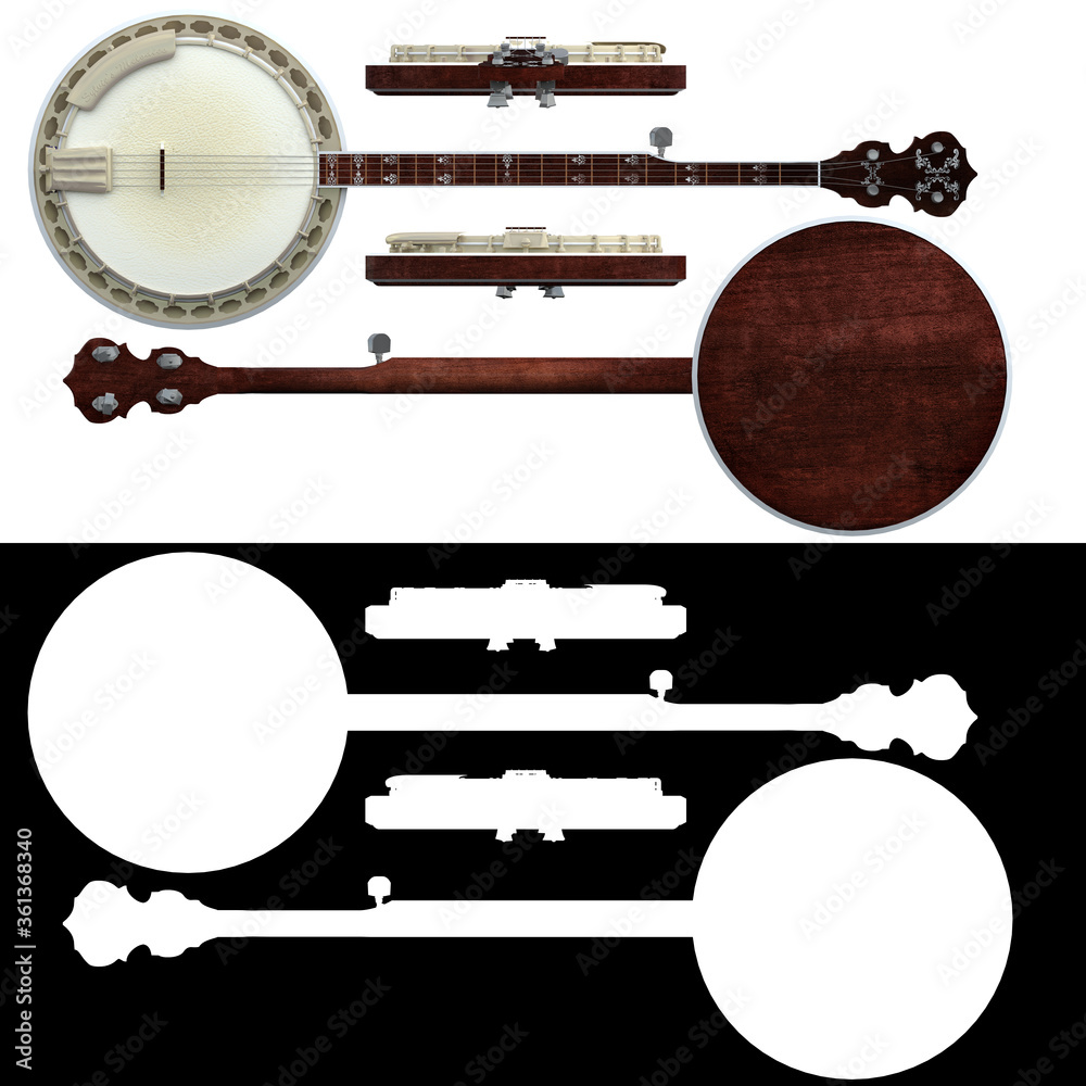 3d render of music instrument with selection mask alpha channel and ...