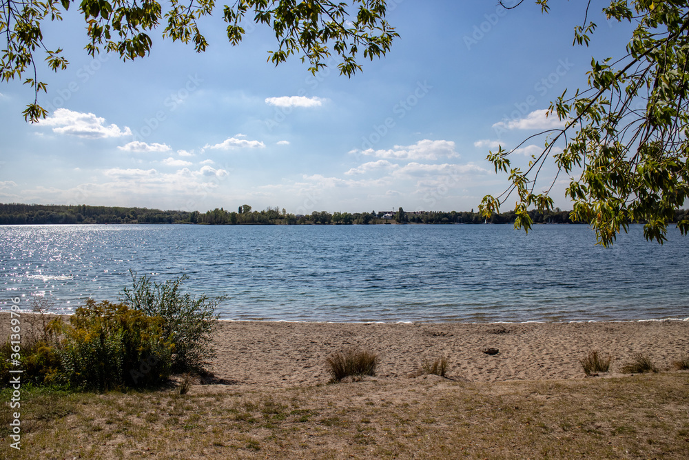 View of the recreation area Kulkwitzer See, a lake on the outskirts of ...