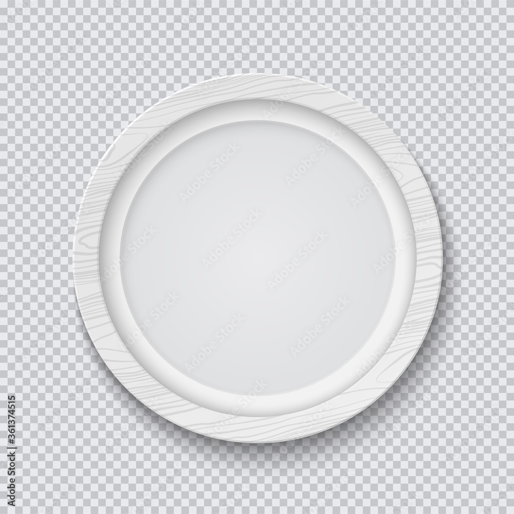 Realistic circle white wooden photo frame isolated on transparent ...