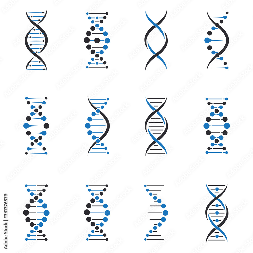 DNA molecule set. Helix model, chromosome structure, gene science ...