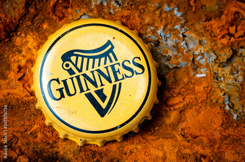 London, England - August 11, 2018: Guinness Bottle Top, Guinness is ...