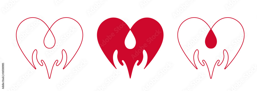 Logo concept for donate blood. Hands in the shape of heart with blood ...