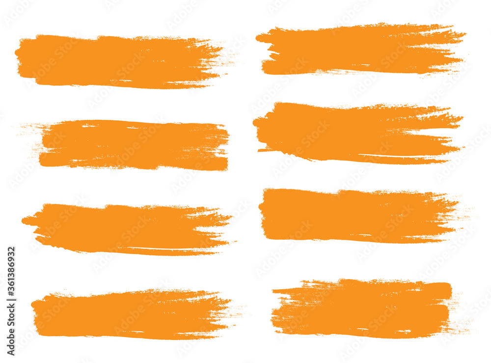 Orange brush stroke set isolated on white background. Trendy brush ...