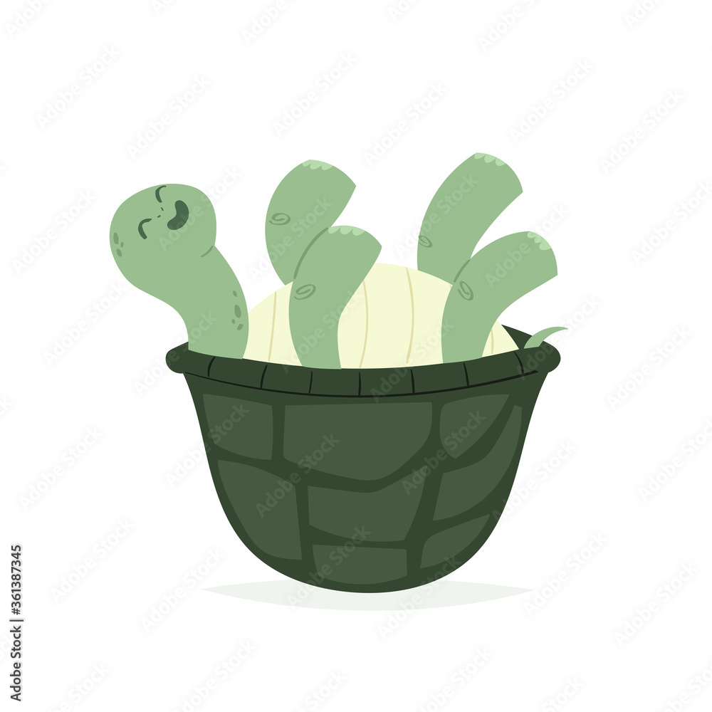 Cartoon cute happy turtle. Tortoise pretty character laugh and lying on ...
