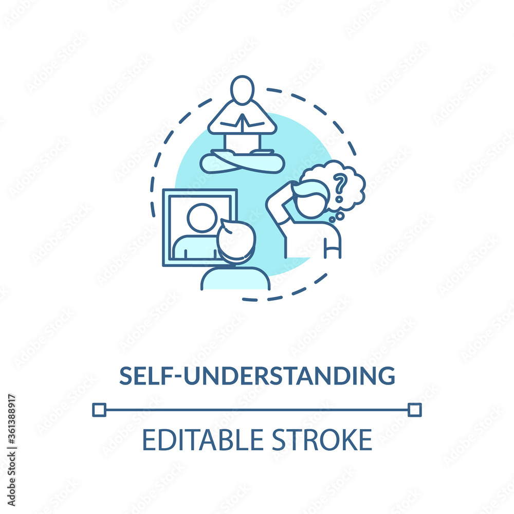 Self understanding turquoise concept icon. Comprehend inner knowledge ...