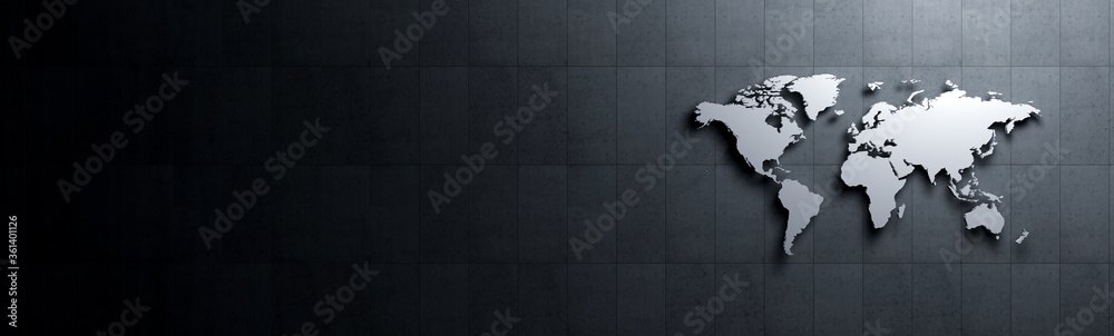 World map in front of concrete wall Banner Stock Illustration | Adobe Stock