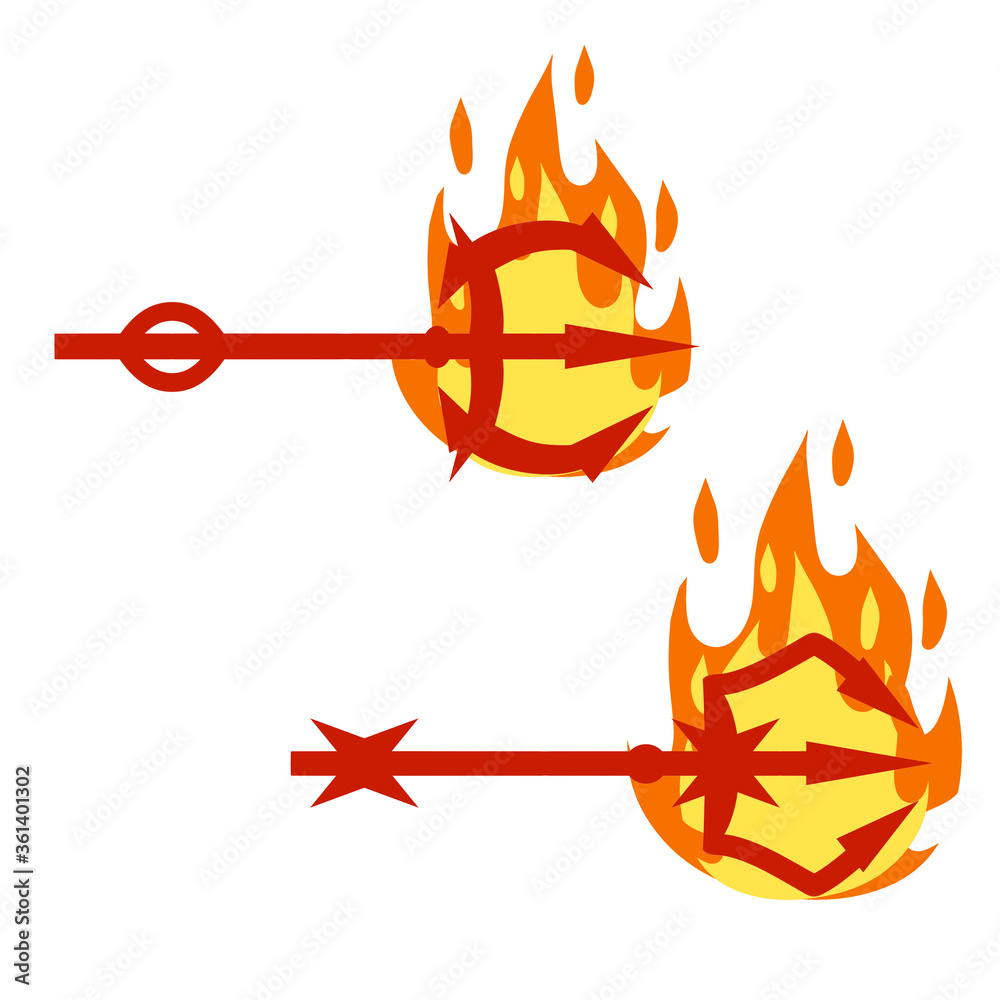 Devil Trident. Hell fork. Cartoon flat illustration. Set of Halloween ...