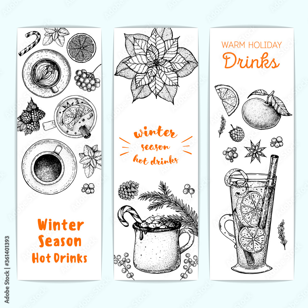 Mulled wine, winter hot drink. Hand drawn sketch. Vector illustration ...