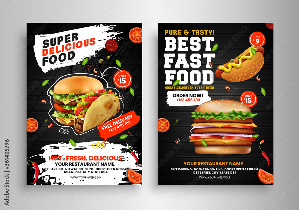 Plakat Fast Food Flyer Design Template cooking, cafe and restaurant ...
