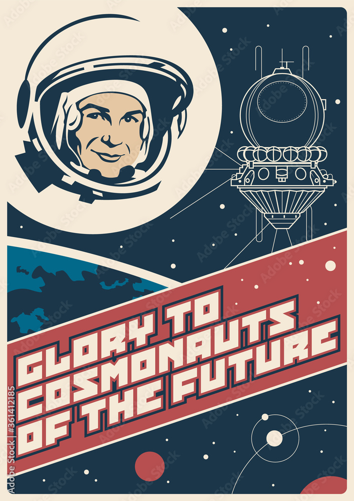 Retro Soviet Space Propaganda Posters Stylization, Woman Cosmonaut ...
