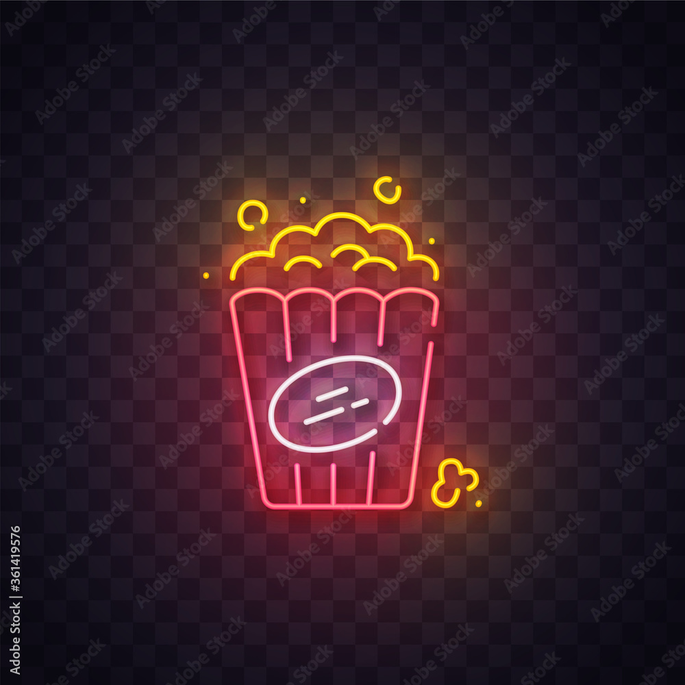 Popcorn neon sign, bright signboard, light banner. Popcorn logo neon ...