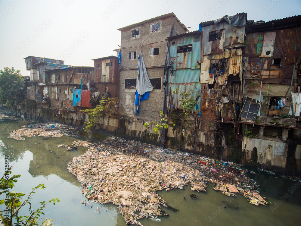 Poor and impoverished slums of Dharavi in the city of Mumbai. Stock ...