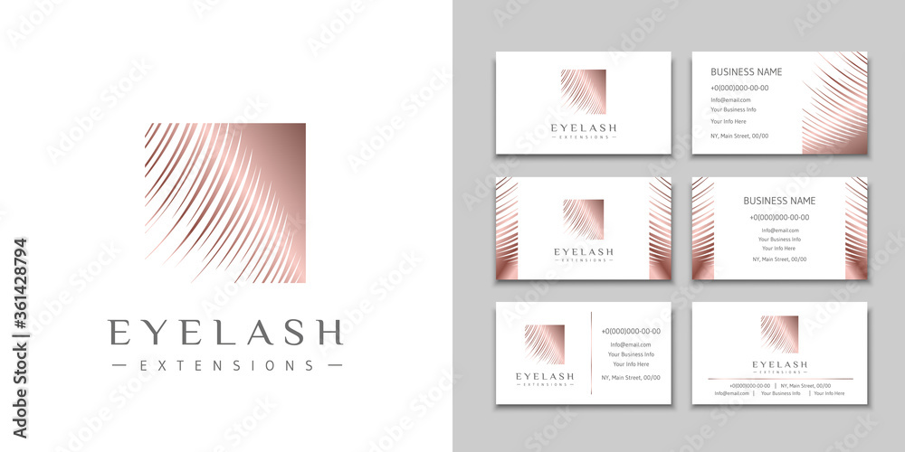 Eyelash extension logo with rose gold lashes and a set of business ...