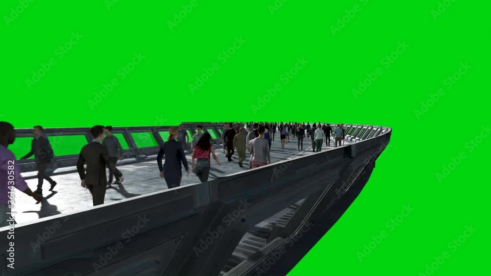3d people in Sci fi tonnel. Traffic. Concept of future. Green screen ...