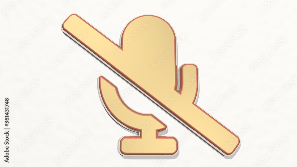 mute sign of microphone on the wall. 3D illustration of metallic ...