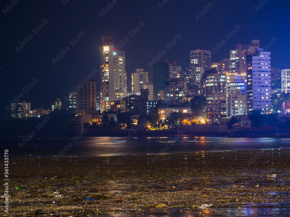 Mumbai night skyline view from Marine Drive in Mumbai, India. Stock ...