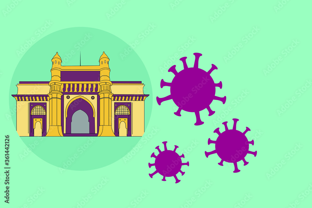 A cartoon vector of gateway of India in Mumbai during covid pandemic ...