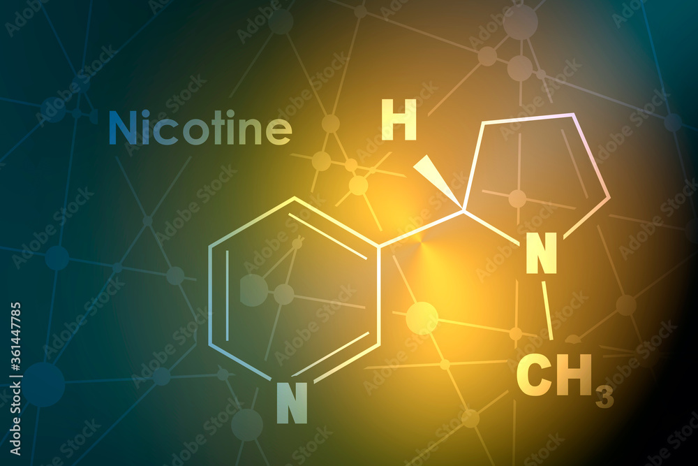 Chemical molecular formula of nicotine. Connected lines with dots ...