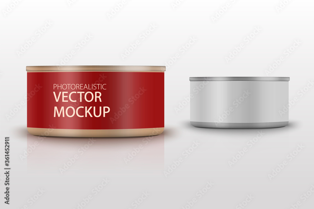 Low-profile matte tuna can with label on white background. Photo ...