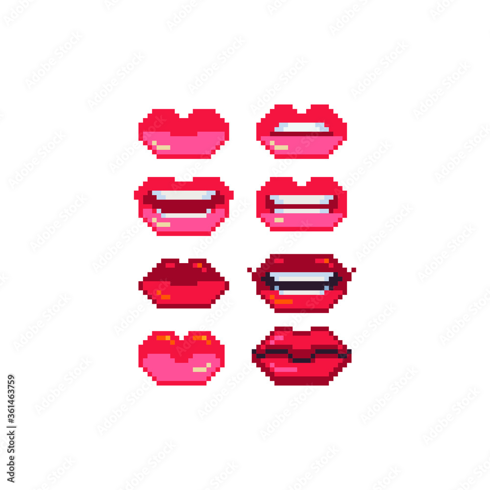 Lips pixel art icons set. Isolated vector illustration. Design for logo ...