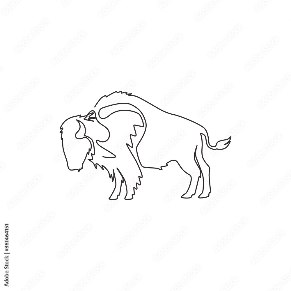 One continuous line drawing of strong north american bison for ...