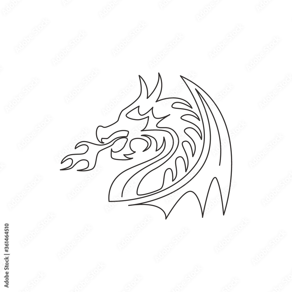 Single continuous line drawing of fictional monsters dragon for Chinese ...