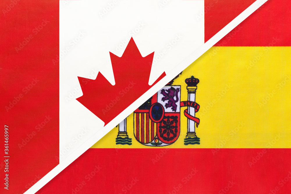 Canada and Spain, symbol of national flags from textile. Championship ...