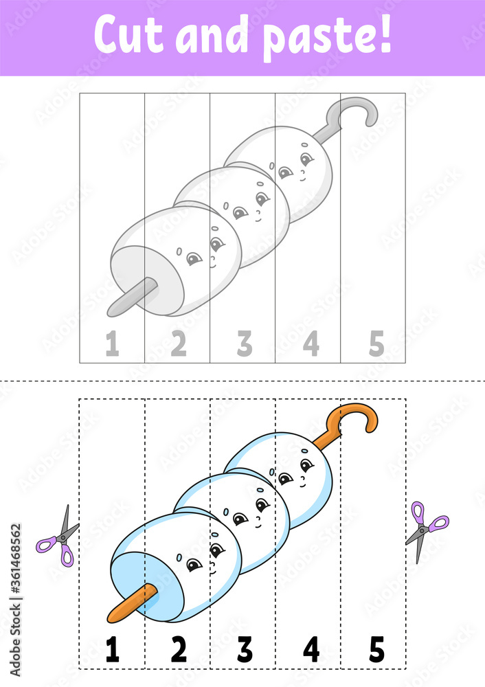 Learning numbers 1-5. Cut and glue. Cartoon character. Education ...