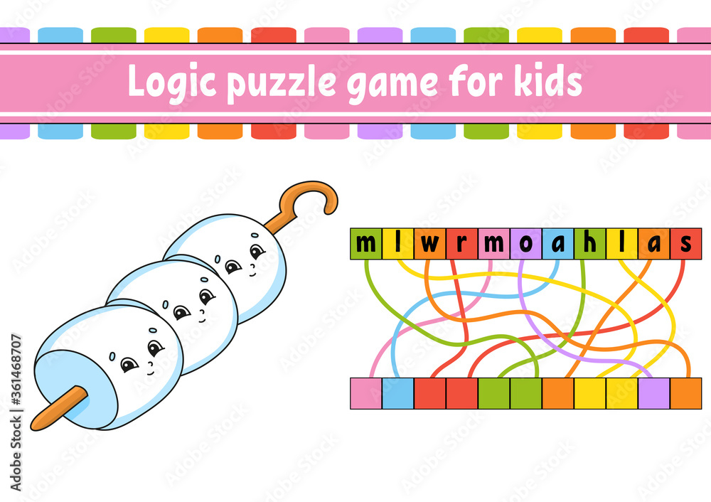 Logic puzzle game. Learning words for kids. Find the hidden name ...
