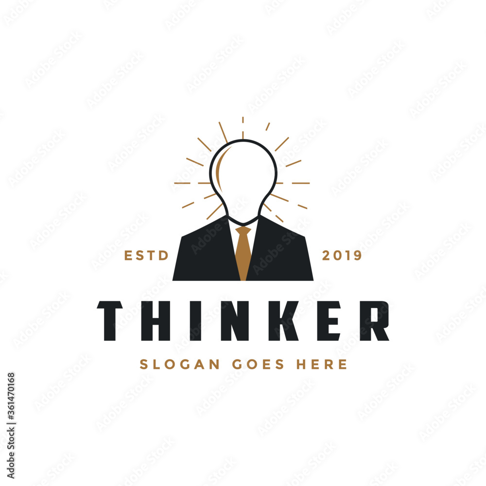 Creative Lighting bulb Head man thinker Logo vector template on white ...